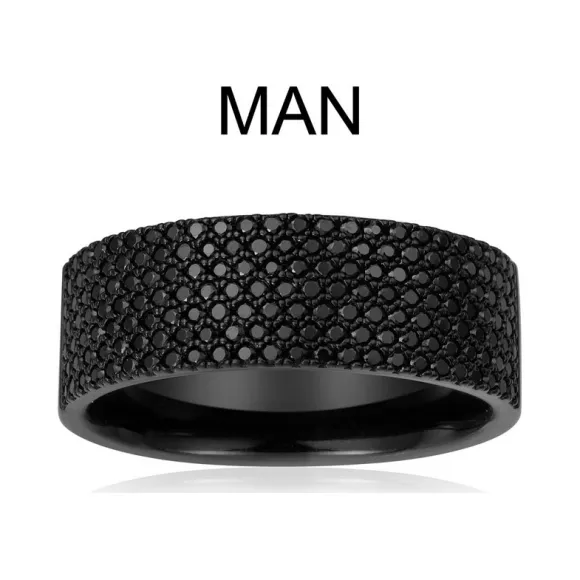 APM 经典黑色纯银镶晶钻男款戒指 A17794BZT-小迈步海淘品牌官网