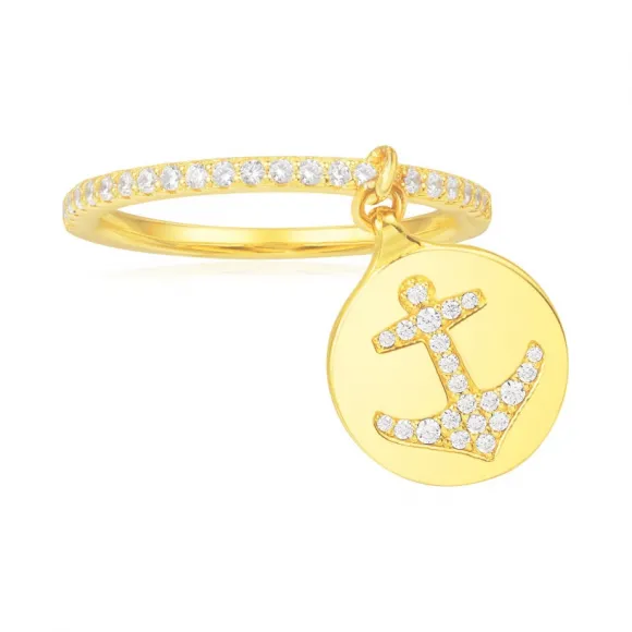 APM 金黄色纯银镶晶钻锚陀戒指 A18115OXY-小迈步海淘品牌官网