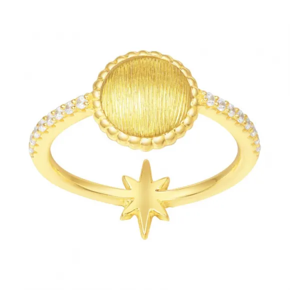 APM 金黄色纯银镶晶钻织纹圆牌与流星戒指 A18487OXY-小迈步海淘品牌官网