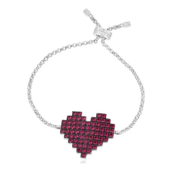 APM 纯银镶晶钻红色小方块心形手链 AB3748XKR-小迈步海淘品牌官网