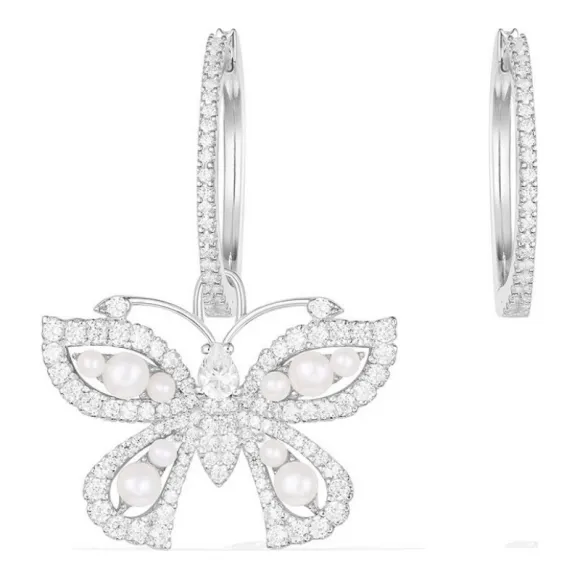 APM 不对称纯银镶晶钻'PAPILLONS' 蝴蝶耳环配珍珠 AE11093XPL-小迈步海淘品牌官网
