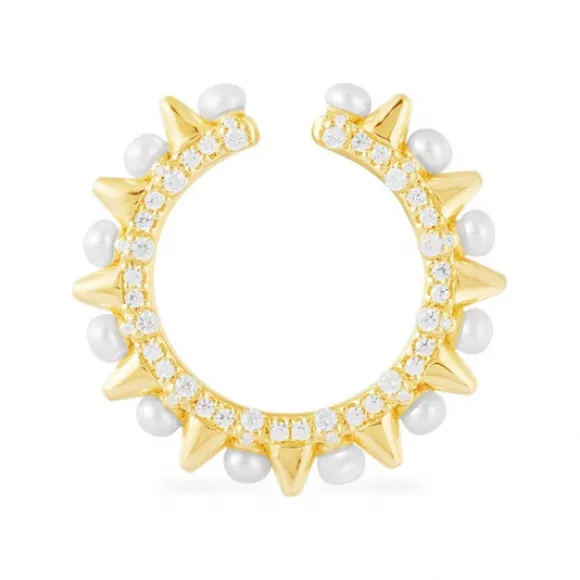 APM 单只铆钉耳骨夹配珍珠 - 金黄色银 AE12321XPLY-小迈步海淘品牌官网