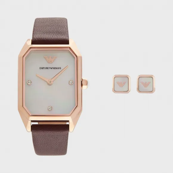 阿玛尼/Armani 复古摩登方盘石英腕表耳钉礼盒套装 AR80028_NLP-小迈步海淘品牌官网