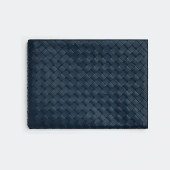 葆蝶家/Bottega Veneta 深蓝色 牛皮革 男士 半拉链手拿包 607479VCPQ33121-小迈步海淘品牌官网