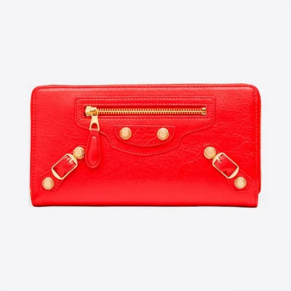 巴黎世家/Balenciaga Giant Gold 长款拉链翻盖皮夹 - 胭脂口红色 | 女士Giant Continental 钱包 ...