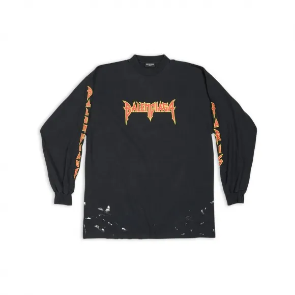 巴黎世家/Balenciaga Men's Metal Long Sleeve T-shirt Oversized in Black 693949TMV881055-小迈步海淘品牌官网