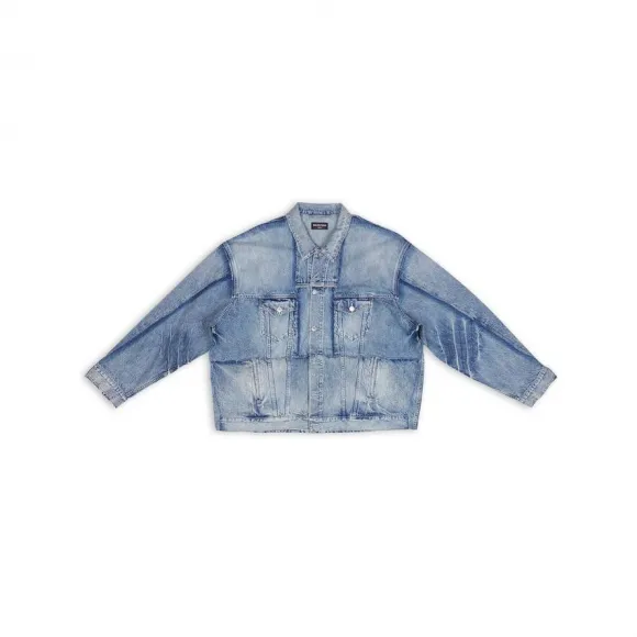 巴黎世家/Balenciaga Men's Oversized Cut-up Jacket in Blue 697779TMW264437-小 ...