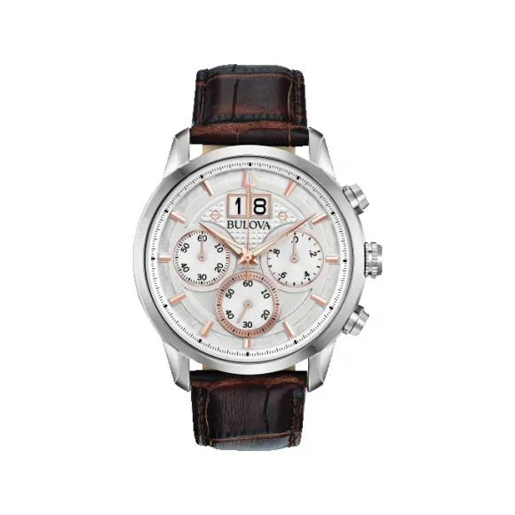 宝路华/Bulova Classic 系列 44 mm 银色不锈钢 石英机芯 男表 96B309-小迈步海淘品牌官网