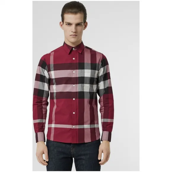 博百利/Burberry 男士 格纹弹力棉衬衫 (梅李粉红) - 男士 80084501-小迈步海淘品牌官网