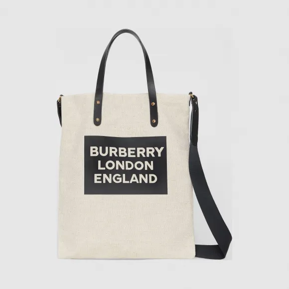 博百利/Burberry 徽标装饰棉质帆布托特包 (自然色) 80085411-小迈步海淘品牌官网