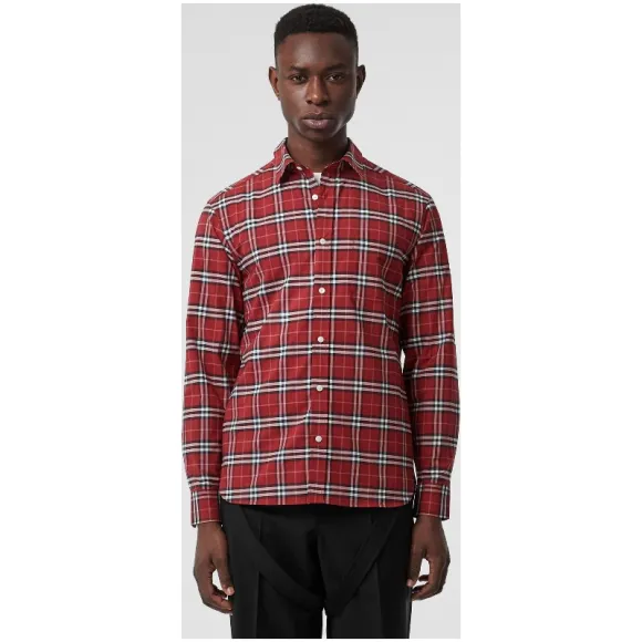 博百利/Burberry 男士 格纹弹力棉衬衫 (亮红色) - 男士 80113981-小迈步海淘品牌官网