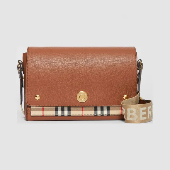 博百利/Burberry 女士 Vintage 格纹拼皮革 Note 斜背包 (棕褐色) 80211111-小迈步海淘品牌官网