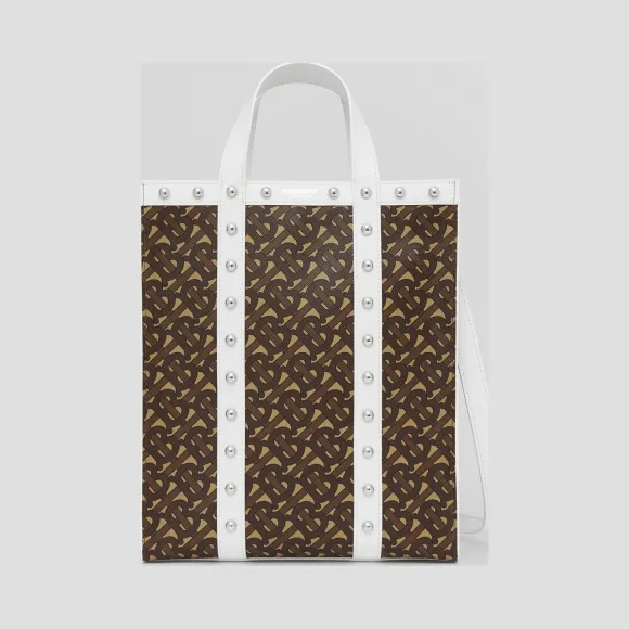 博百利/Burberry 小号专属标识印花环保帆布竖版托特包 (白色) - 女士 80250701-小迈步海淘品牌官网