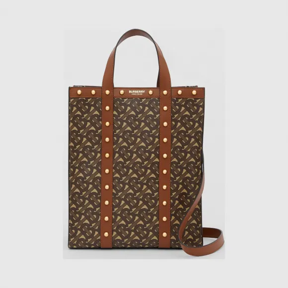 博百利/Burberry 小号专属标识印花环保帆布竖版托特包 (棕褐色) - 女士 80250761-小迈步海淘品牌官网