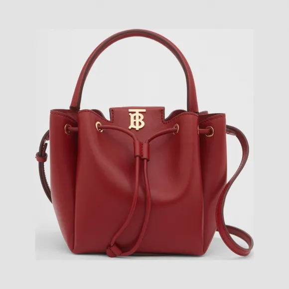 博百利/Burberry 专属标识图案皮革水桶包 (深红色) - 女士 80265951-小迈步海淘品牌官网