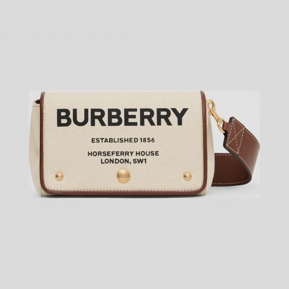 博百利/Burberry 小号 Horseferry 印花棉质帆布斜背包 (白色 / 棕褐色) - 女士 80266081-小迈步海淘品牌官网