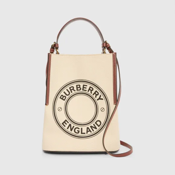 博百利/Burberry Peggy - 小号徽标图案棉质帆布佩格水桶包 (自然色) - 女士 80268241-小迈步海淘品牌官网