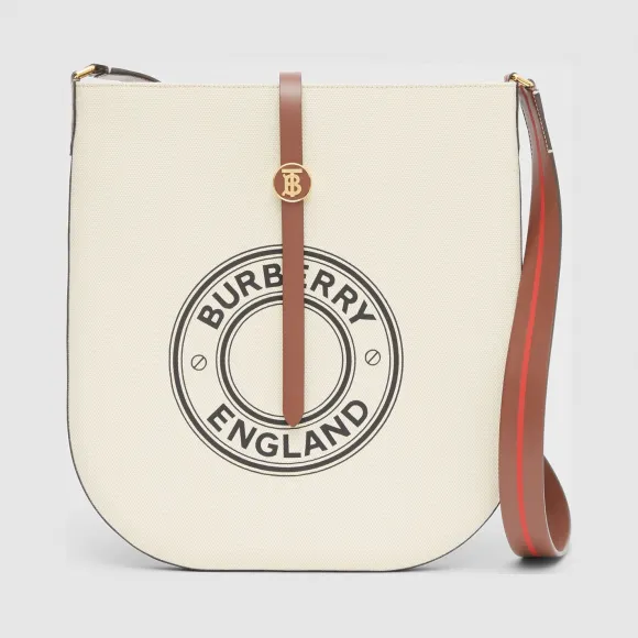 博百利/Burberry Anne - 徽标图案棉质帆布拼皮革艾尼手袋 (自然色 / 棕褐色) - 女士 80268851-小迈步海淘品牌官网