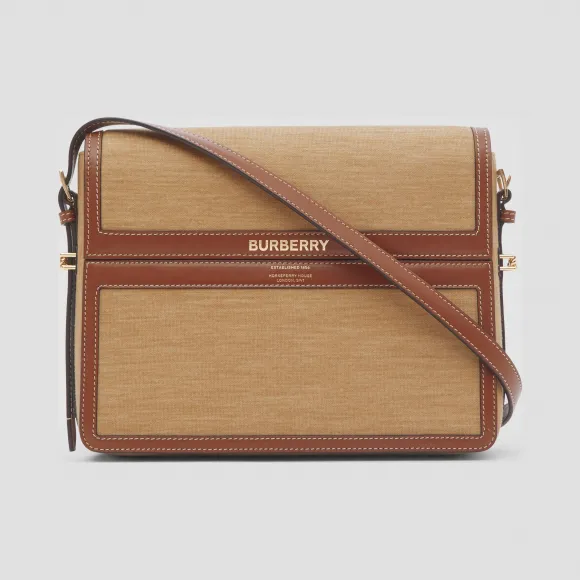 博百利/Burberry Grace - 大号平织拼皮革格雷丝包 (碧根果麻灰) - 女士 80281991-小迈步海淘品牌官网