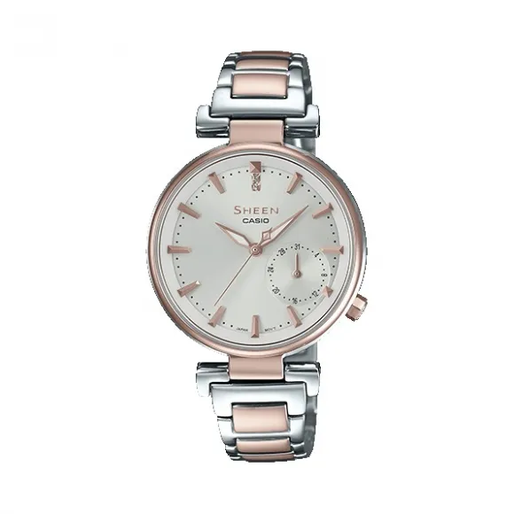 卡西欧/Casio SHEEN 中国区限定 人造蓝宝石玻璃镜面 防水优雅女表 蜜桃金PEACH GOLD SHE-3514-小迈步海淘品牌官网