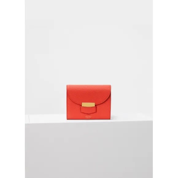 思琳/Celine Trotteur小号罂粟红粒面小牛皮多功能折叠钱包 107863APM.27PY-小迈步海淘品牌官网