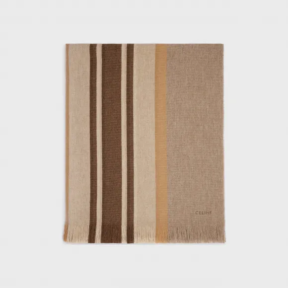 思琳/Celine 女士 条纹羊毛毛毯 - 驼色 / 巧克力棕 2AWM1300O.02CL-小迈步海淘品牌官网