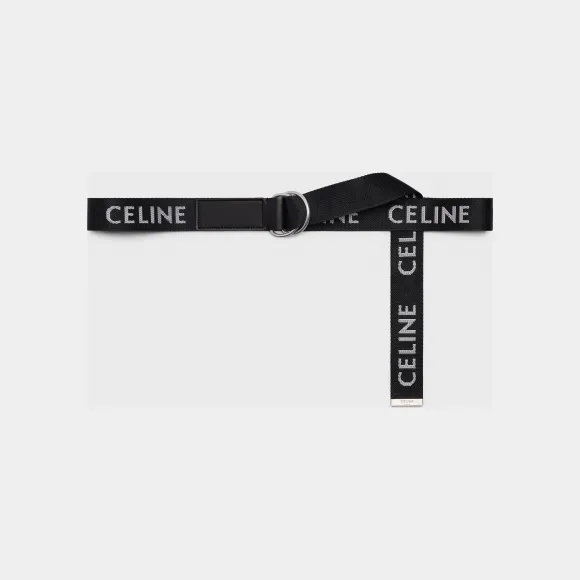 思琳/Celine 男士 缇花布料及小牛皮中型双环腰带 - 黑色 45AVS2AEO.38SI-小迈步海淘品牌官网
