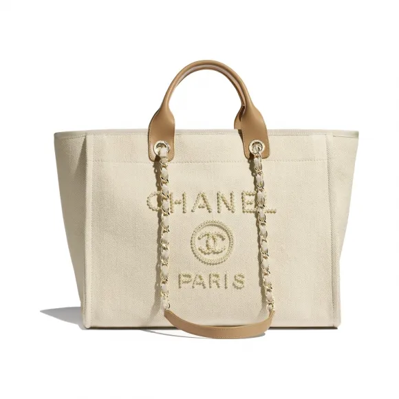 香奈儿/Chanel 购物包 混合纤维、人造珍珠与金色金属 乳白与米色 A66941-B02914-N6947-小迈步海淘品牌官网