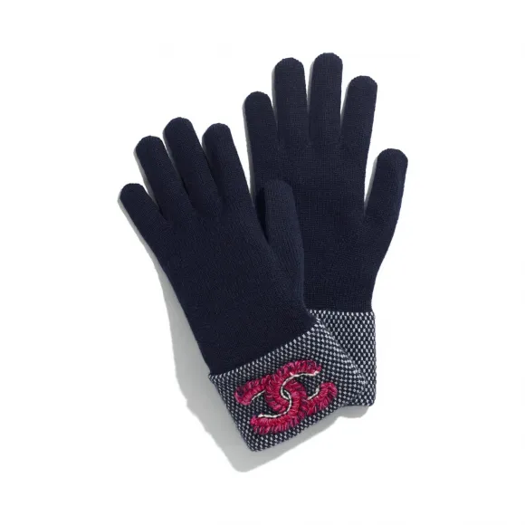 香奈儿/Chanel 手套 喀什米尔与羊毛 海军蓝与桃红 AA6884-B03320-N7629-小迈步海淘品牌官网