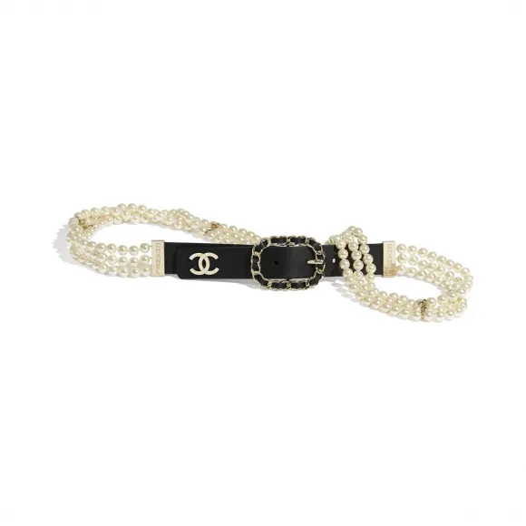 香奈儿/Chanel 腰带 小牛皮、琉璃珍珠与金色金属 黑 AA6898-B03729-94305-小迈步海淘品牌官网