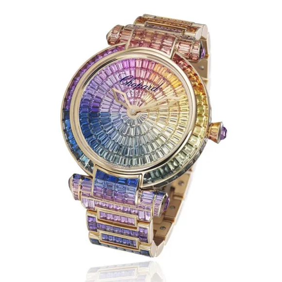 萧邦/Chopard Imperiale系列 自动机械机芯 18k玫瑰金；全镶各种渐变色调长方形切割蓝宝石 女表 384240-5003-小迈步海淘品牌官网