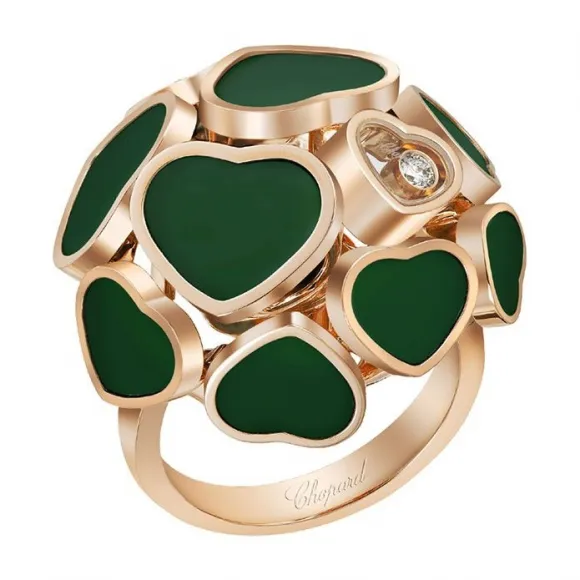萧邦/Chopard Happy Hearts Rose Gold Agate Diamond Ring Size 52 827482 ...