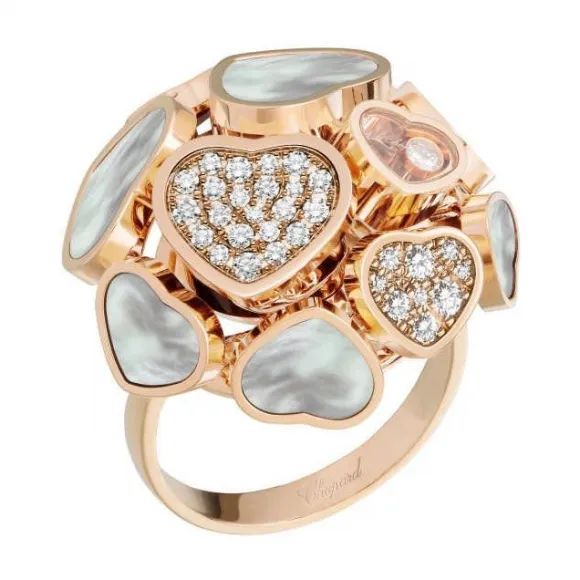 萧邦/Chopard Happy Hearts Rose Gold Pearl Diamond Ring Size 52 827482 ...