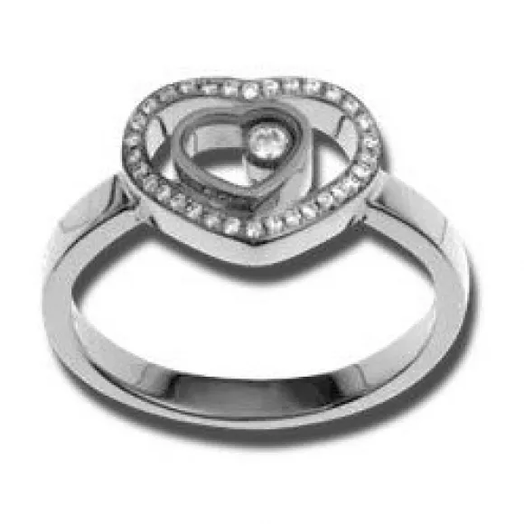 萧邦/Chopard Happy Hearts White Gold Diamond Pave Ring Size 52 827691 ...