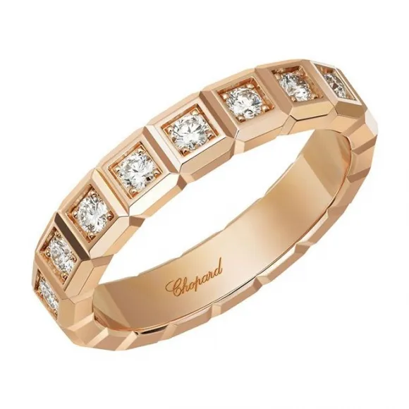 萧邦/Chopard Ice Cube Rose Gold Diamond Full-Set Ring Size 52 829834-5098 ...
