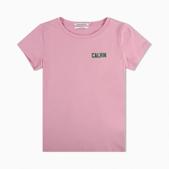 卡尔文·克莱恩/Calvin Klein 女士新款简约时尚纯棉印花圆领短袖T恤 J212354-牛仔休闲系列-小迈步海淘品牌官网