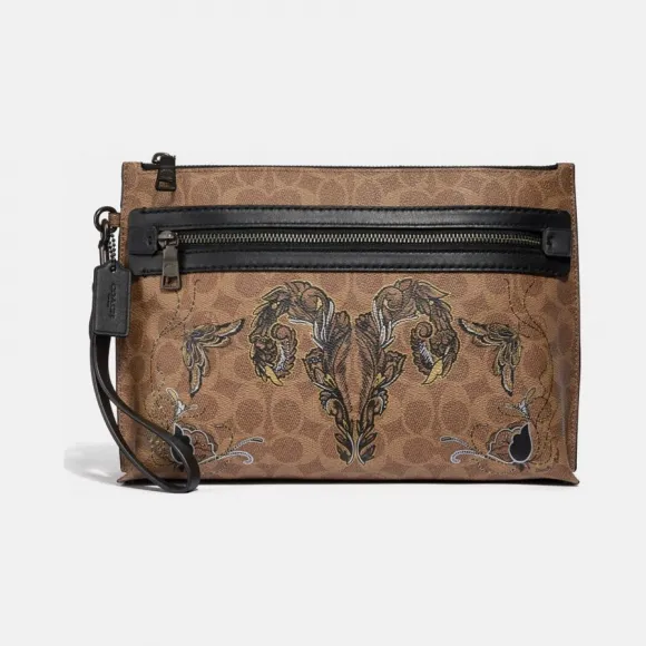 蔻驰/Coach 经典标志帆布刺花ACADEMY手拿包 36169 KHA-小迈步海淘品牌官网