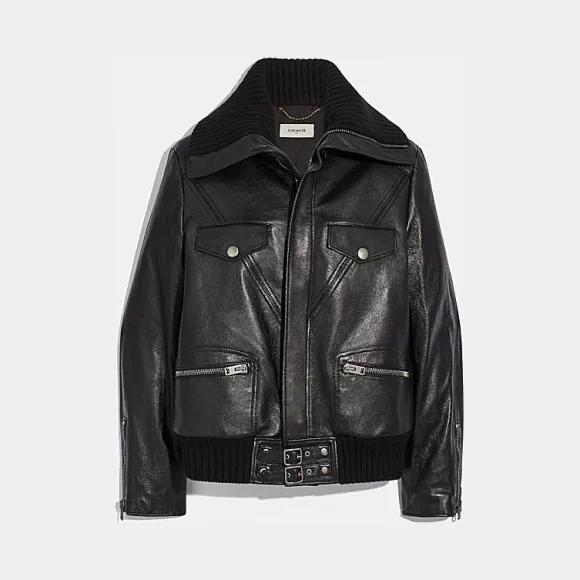 蔻驰/Coach 女士 拼接细节剪裁皮革飞行员夹克 88374_SAF-小迈步海淘品牌官网
