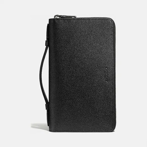 蔻驰/Coach 十字纹皮革双拉链旅行收纳包 93487 BLK-小迈步海淘品牌官网