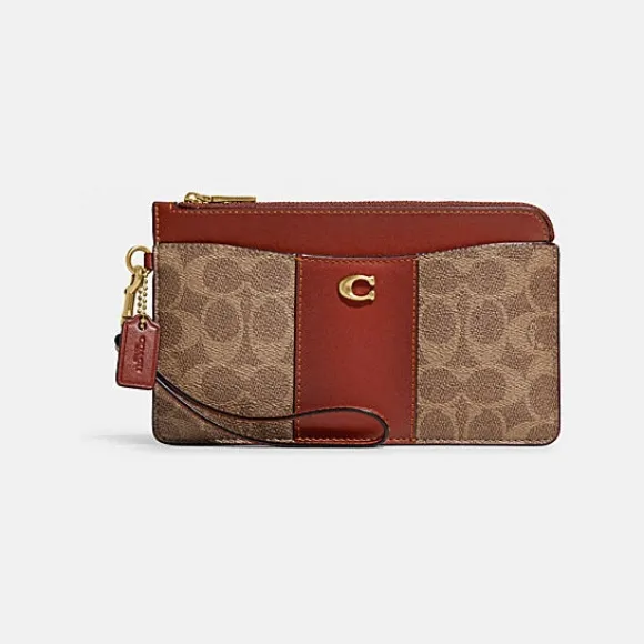 蔻驰/Coach 棕黄色锈色 皮革 经典标志帆布L型拉链腕包 C8568-B4NQ4-小迈步海淘品牌官网