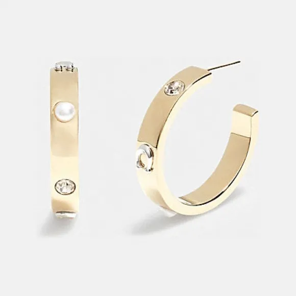 蔻驰/Coach UWX 金属 经典标志饰钉和宝石小号耳圈耳环 CD826-UWX-小迈步海淘品牌官网