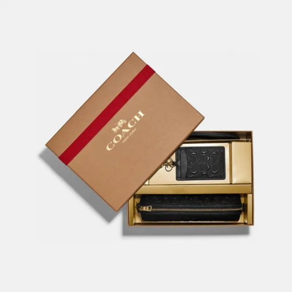 蔻驰/Coach 标志性皮革盒装铅笔盒和 ID 挂绳套装 CF467-IMBLK-小迈步海淘品牌官网