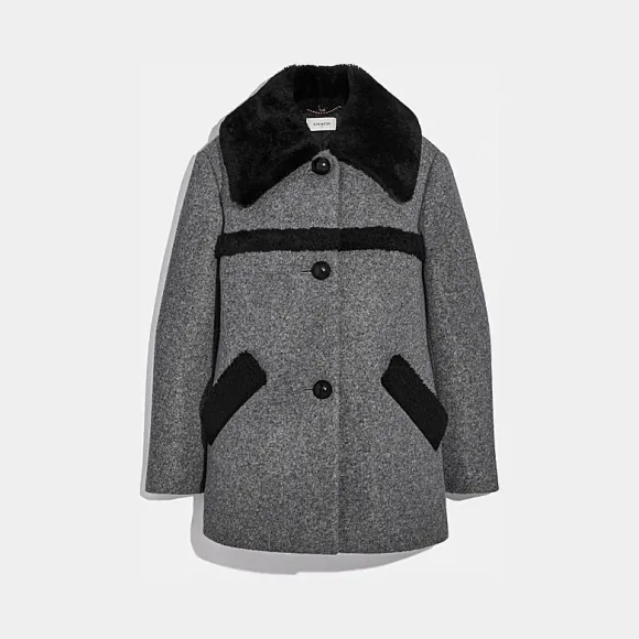 蔻驰/Coach 皮毛一体饰边羊毛大衣 78978_GRY-小迈步海淘品牌官网