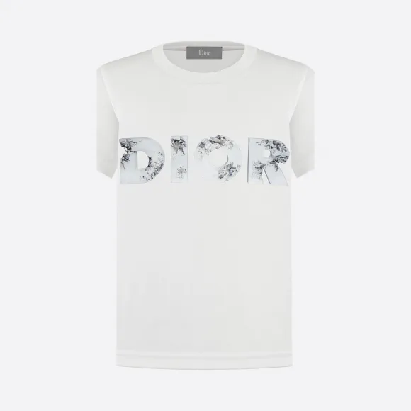 迪奥/Dior 米白色棉质平纹针织布 DIOR AND DANIEL ARSHAM T 恤搭配 3D 徽标 0SBK23TEEX-Y013-小迈步海淘品牌官网