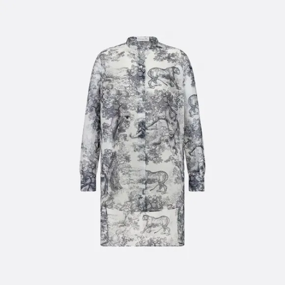 迪奥/Dior 长款衬衫 白色茹伊印花棉质薄纱 911B54A3802_X0961_T34-小迈步海淘品牌官网