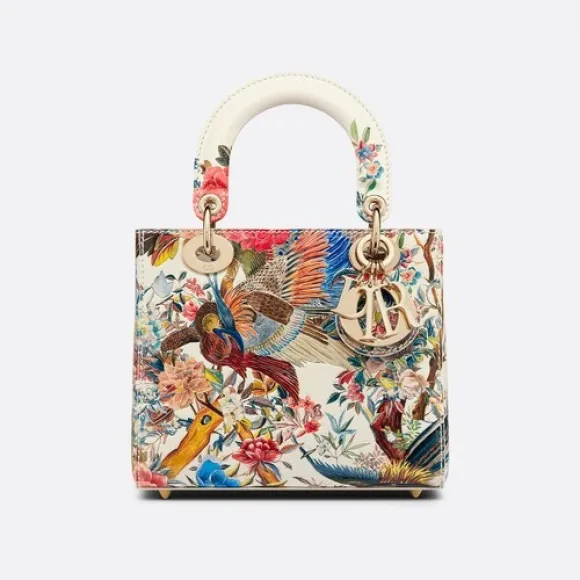 迪奥/Dior 小号 Lady Dior 手袋 奶白色牛皮革多色 Dior Jardin d'Hiver 立体手绘效果图案 M0531OTIV ...