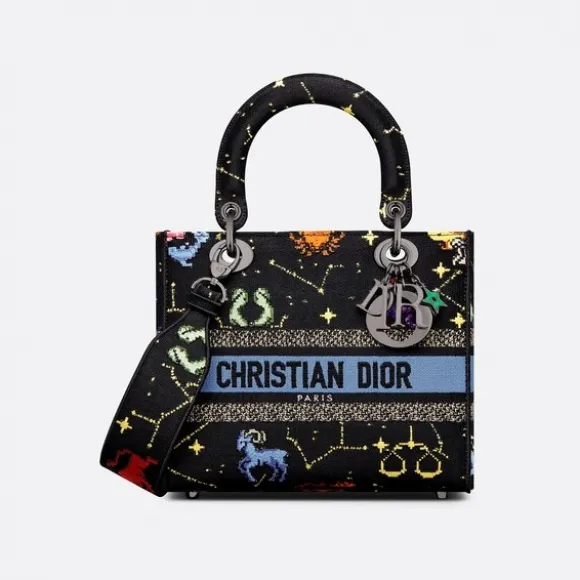 迪奥/Dior 中号 Lady D-Lite 手袋 黑色面料多色 Dior Pixel Zodiac 图案刺绣 M0565BRTY_M911 ...