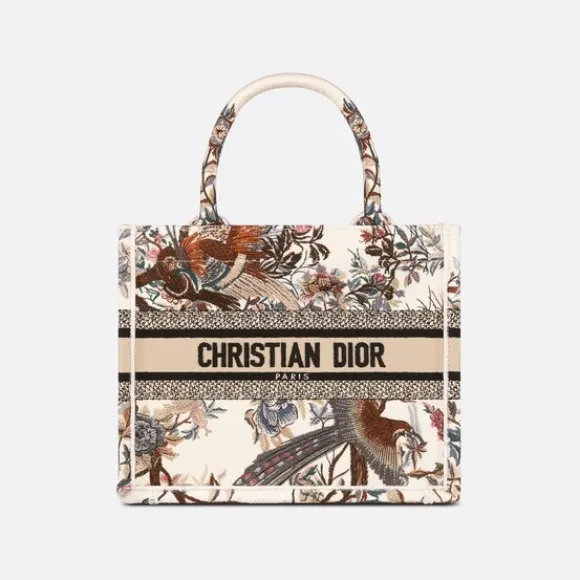 迪奥/Dior 小号 Book Tote 手袋 奶白色面料多色 Dior Jardin d'Hiver 图案刺绣 (26.5 x 21 x ...