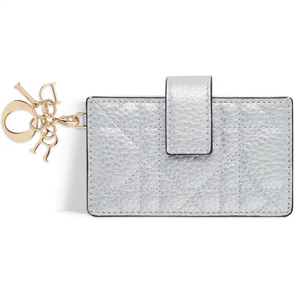 迪奥/Dior Lady dior银色金属光泽粒面触感小牛皮多层式卡套 S0074OVMV M85K-小迈步海淘品牌官网