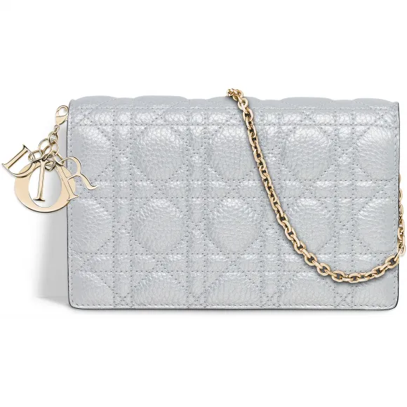 迪奥/Dior Lady dior wallet on chain银色金属光泽粒面触感小牛皮皮夹 S0105OVMV M85K-小迈步海淘品牌官网